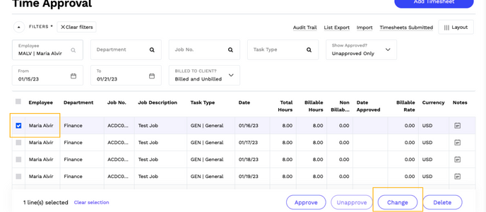 How to change a timesheet